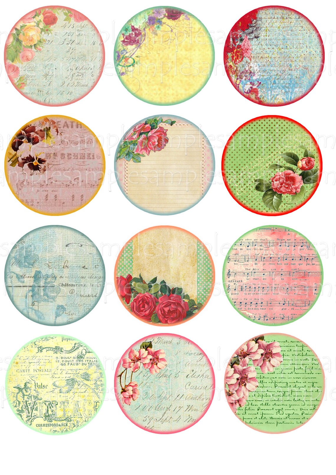Digital Print OLD GARDEN 2.5 Inch Circle - Writable Tag Flower Images ...