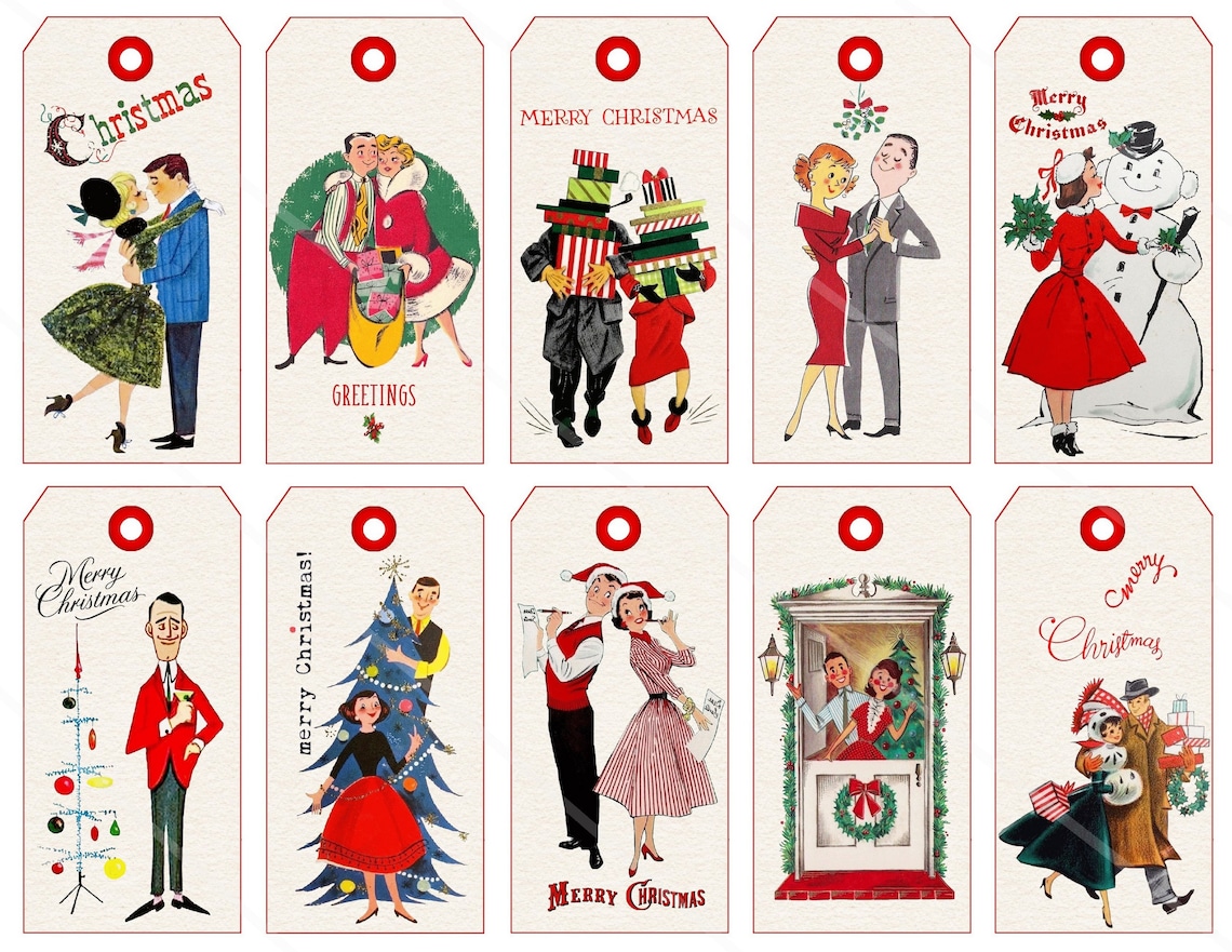 Retro Christmas Tags Printable Gift Tags Hang Tags Journaling - Etsy