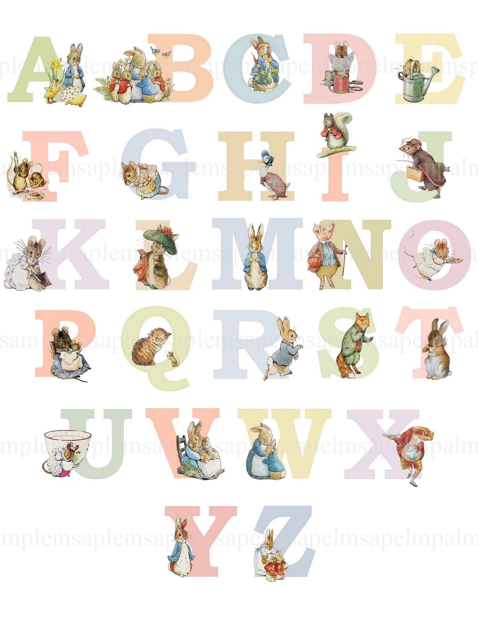 Beatrix Potter Alphabet Peter Rabbit Digital Collage Sheets ABC Peter ...