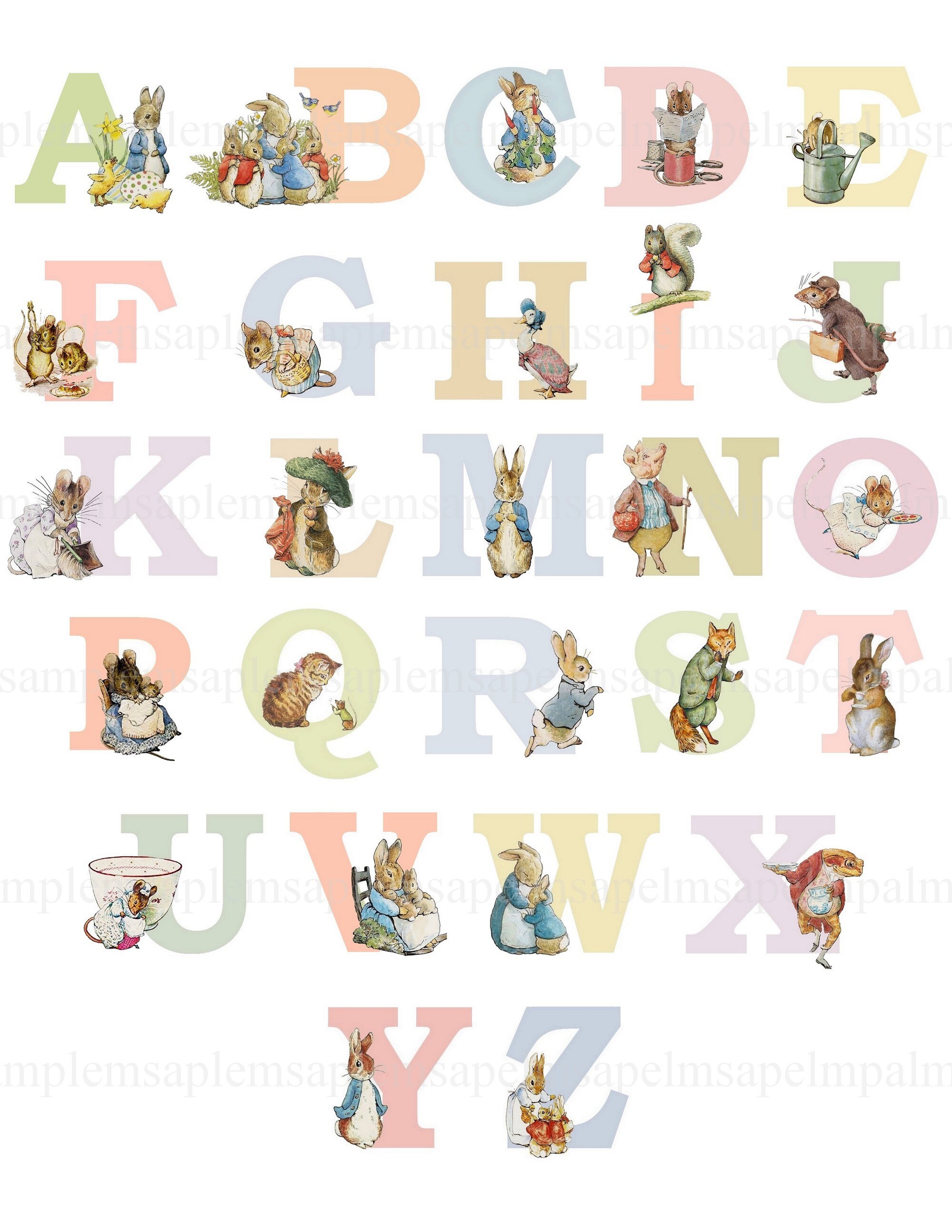 Beatrix Potter Alphabet Peter Rabbit Digital Collage Sheets ABC Peter ...