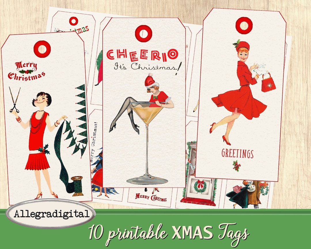 Retro Christmas Tags Printable Gift Tags Hang Tags Journaling Mid ...
