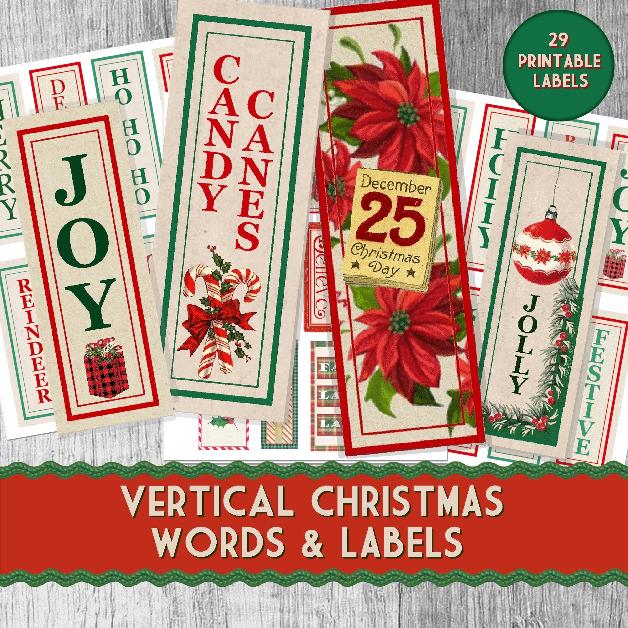 Vertical Christmas Labels, Printable Christmas Words, Printable ...