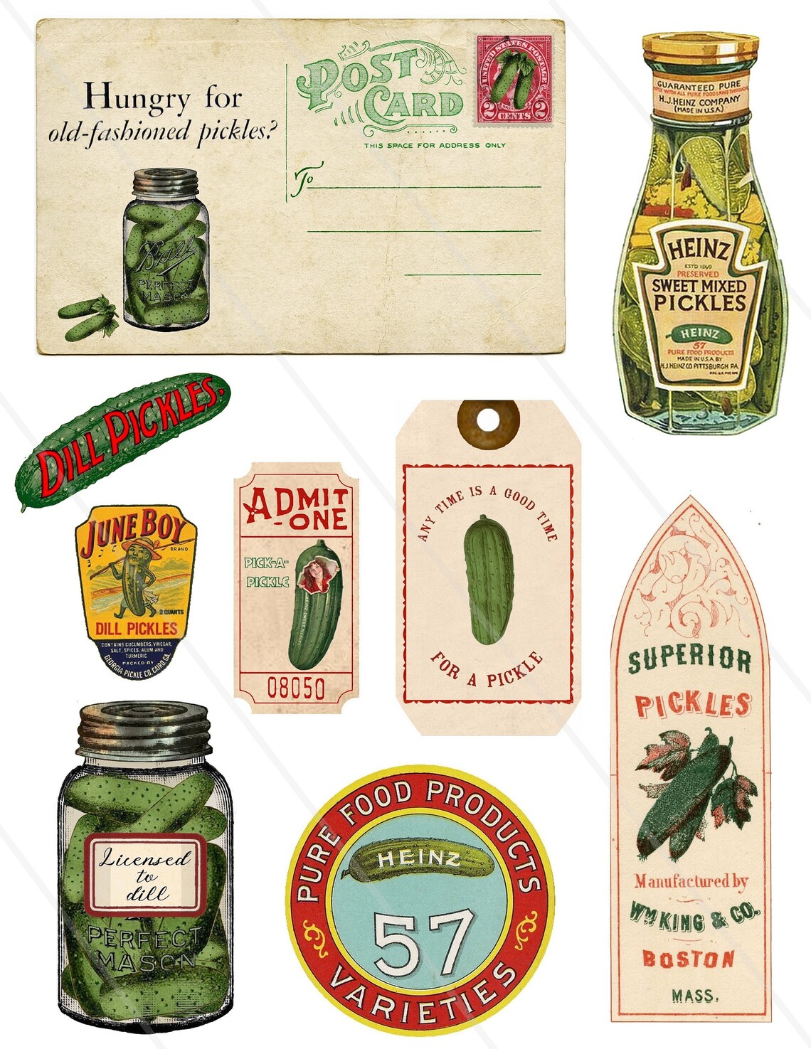 Vintage Pickles Ephemera | Retro Pickle Clipart | Junk Journal ...
