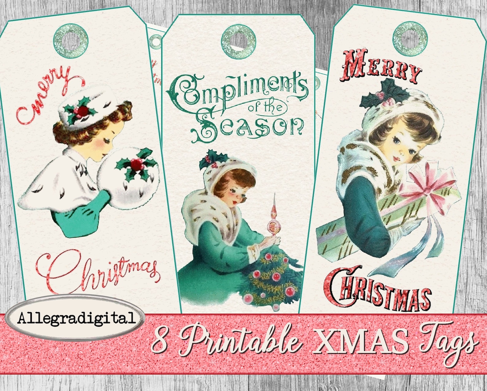 Retro Christmas Tags Printable Gift Tags Hang Tags Journaling - Etsy