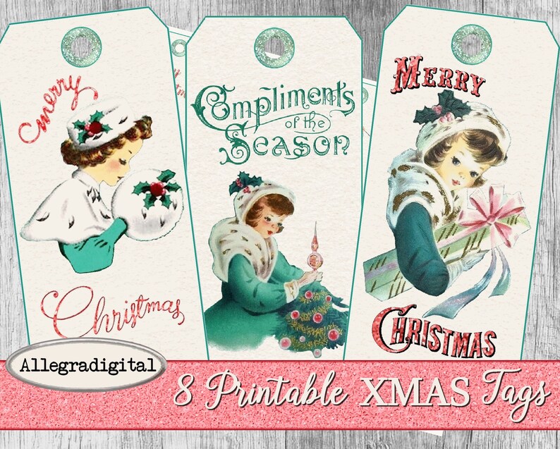 Retro Christmas Tags Printable Gift Tags Hang Tags Journaling Craft ...