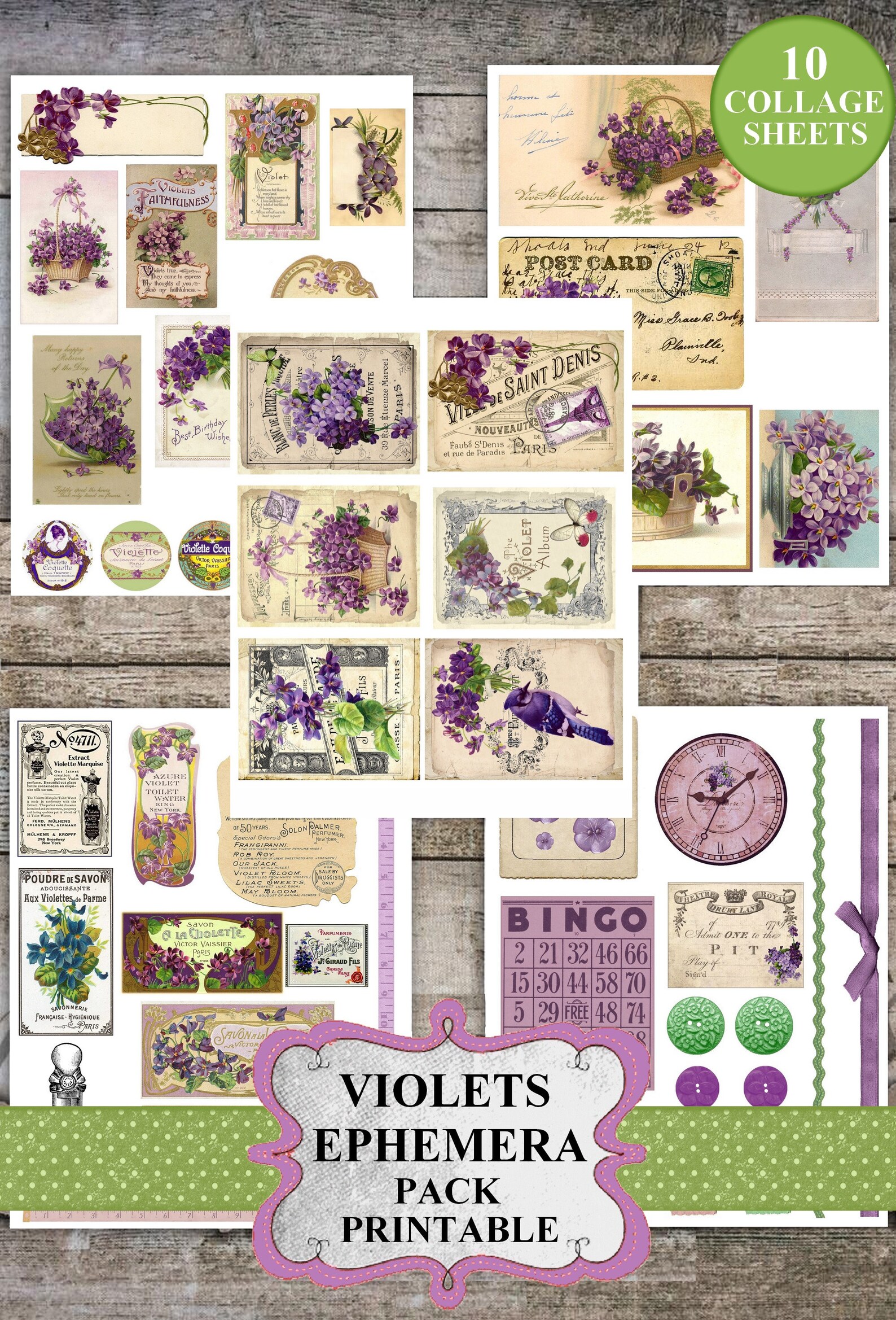 Violets Junk Journal Kit Printable Paper Digital Kit Ephemera - Etsy