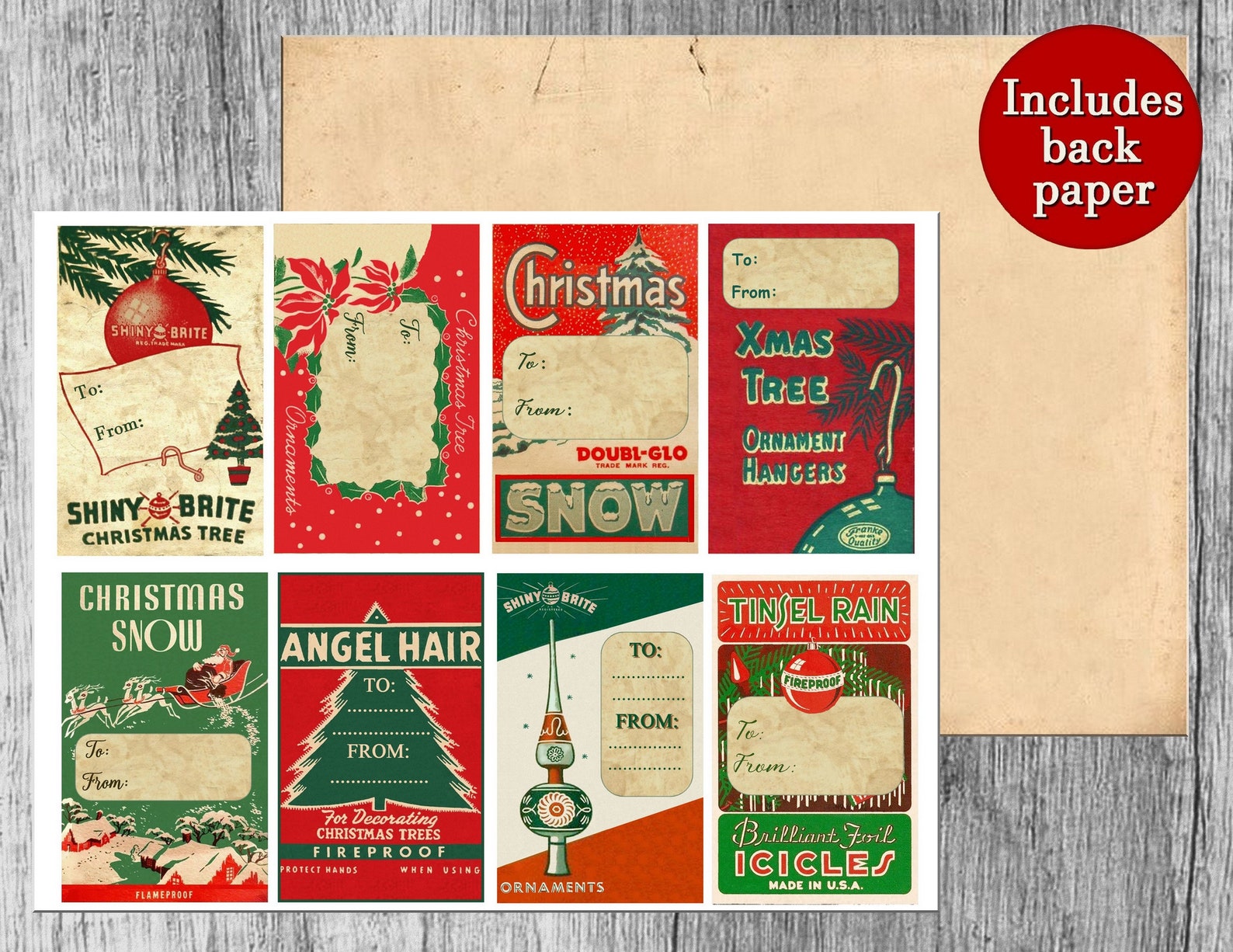 Retro Christmas Tree Tags Printable Gift Tags Hang Tags Journaling ...