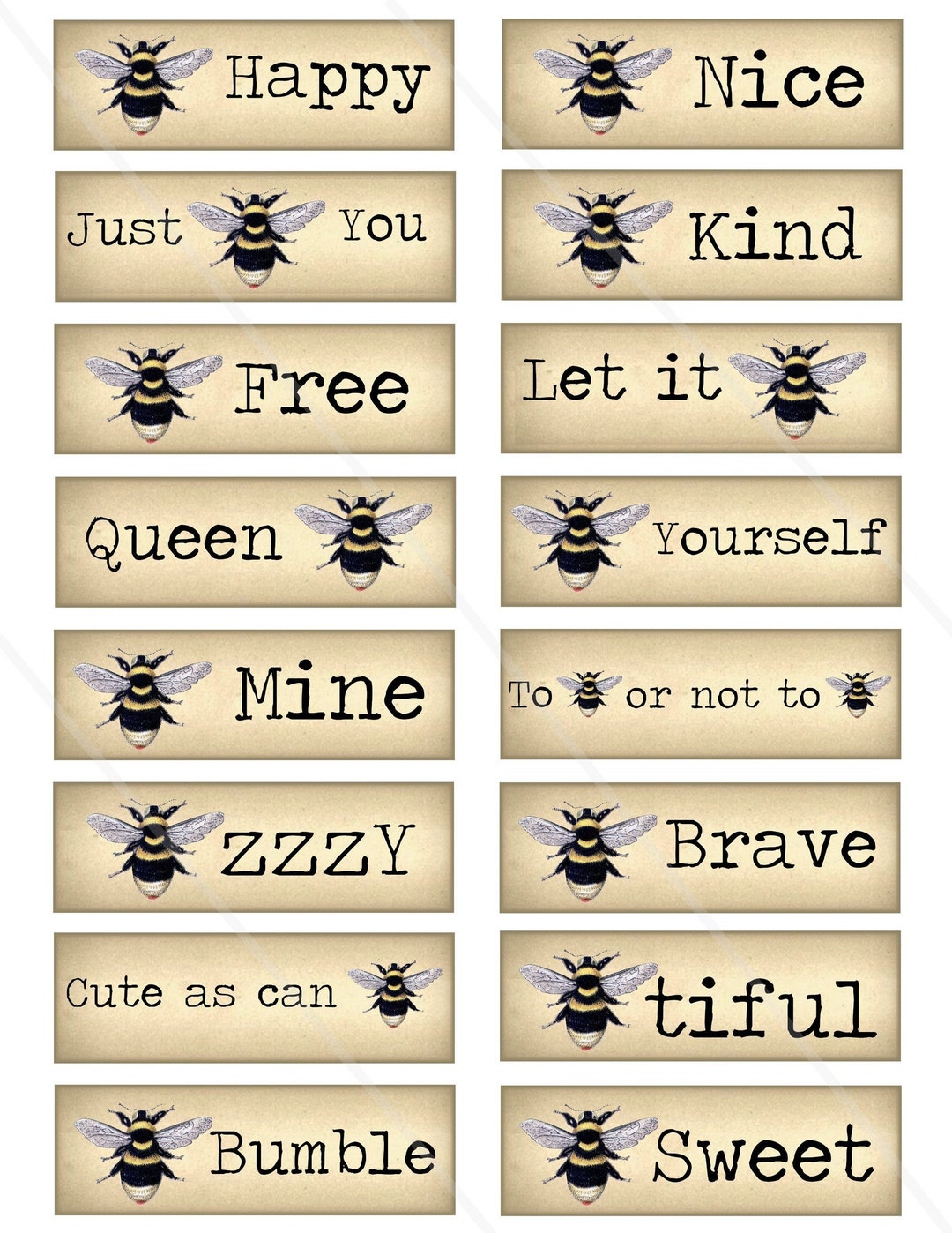 Vintage Bee Digital Collage Sheets Bee Words Tags, Bee Printables, Bee ...