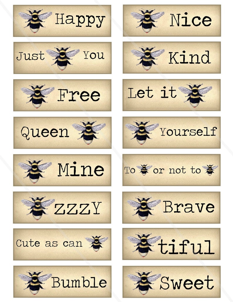 Vintage Bee Digital Collage Sheets Bee Words Tags Bee - Etsy