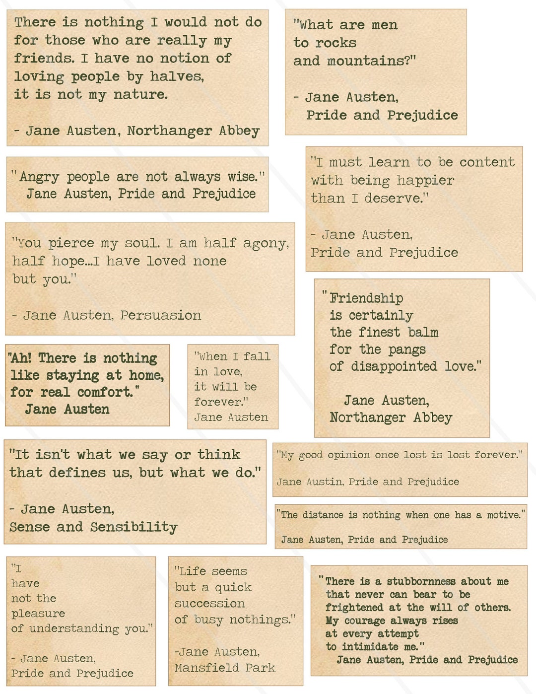 Digital Collage Sheet Jane Austen Words Phrase Poems Quotes ...
