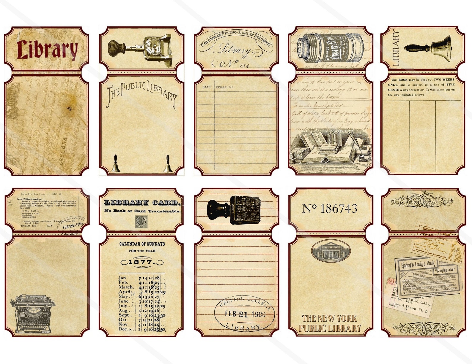 Library Tickets Printable Scrapbooking Junk Journal Library - Etsy