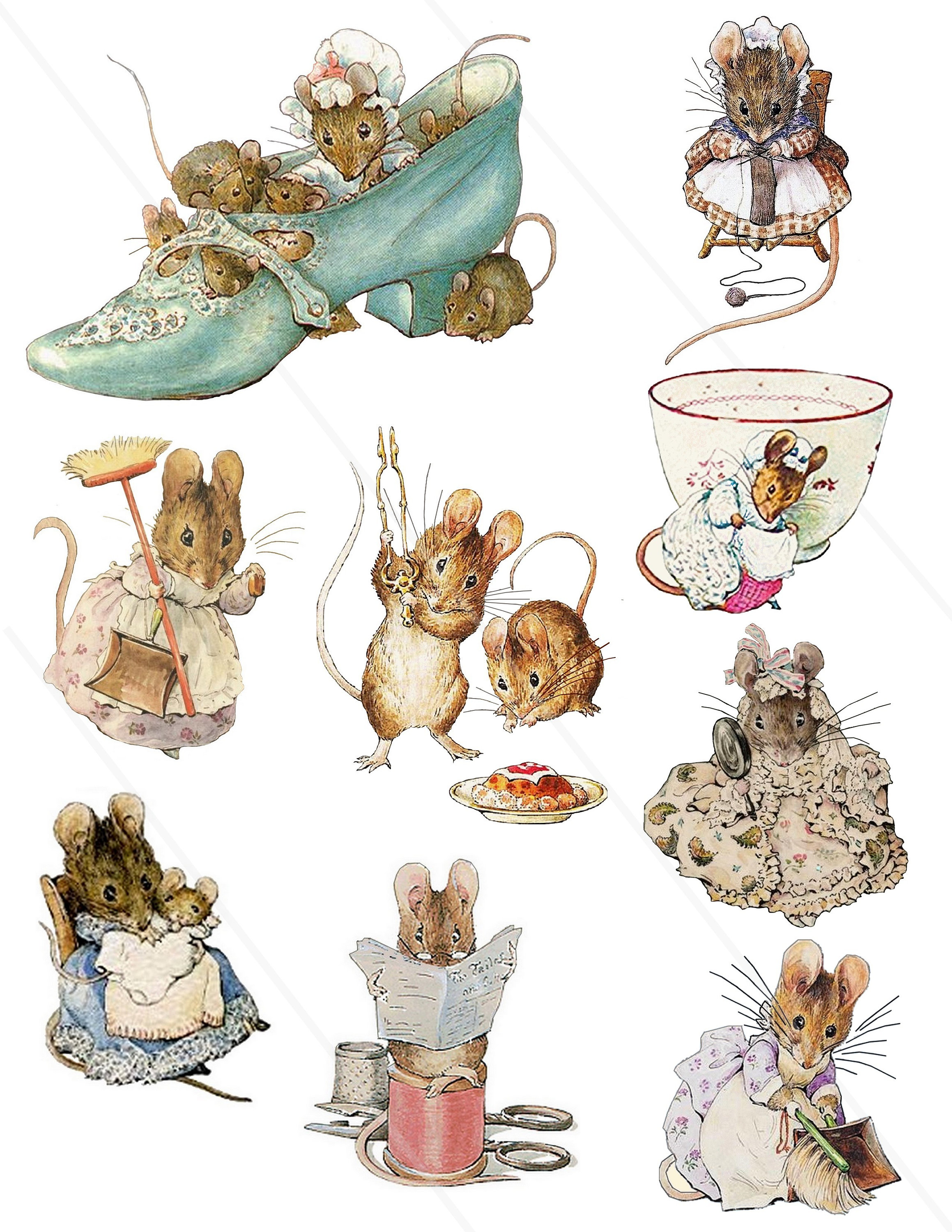 Beatrix Potter Mice Clip Art Transparent PNG Files Instant - Etsy Australia