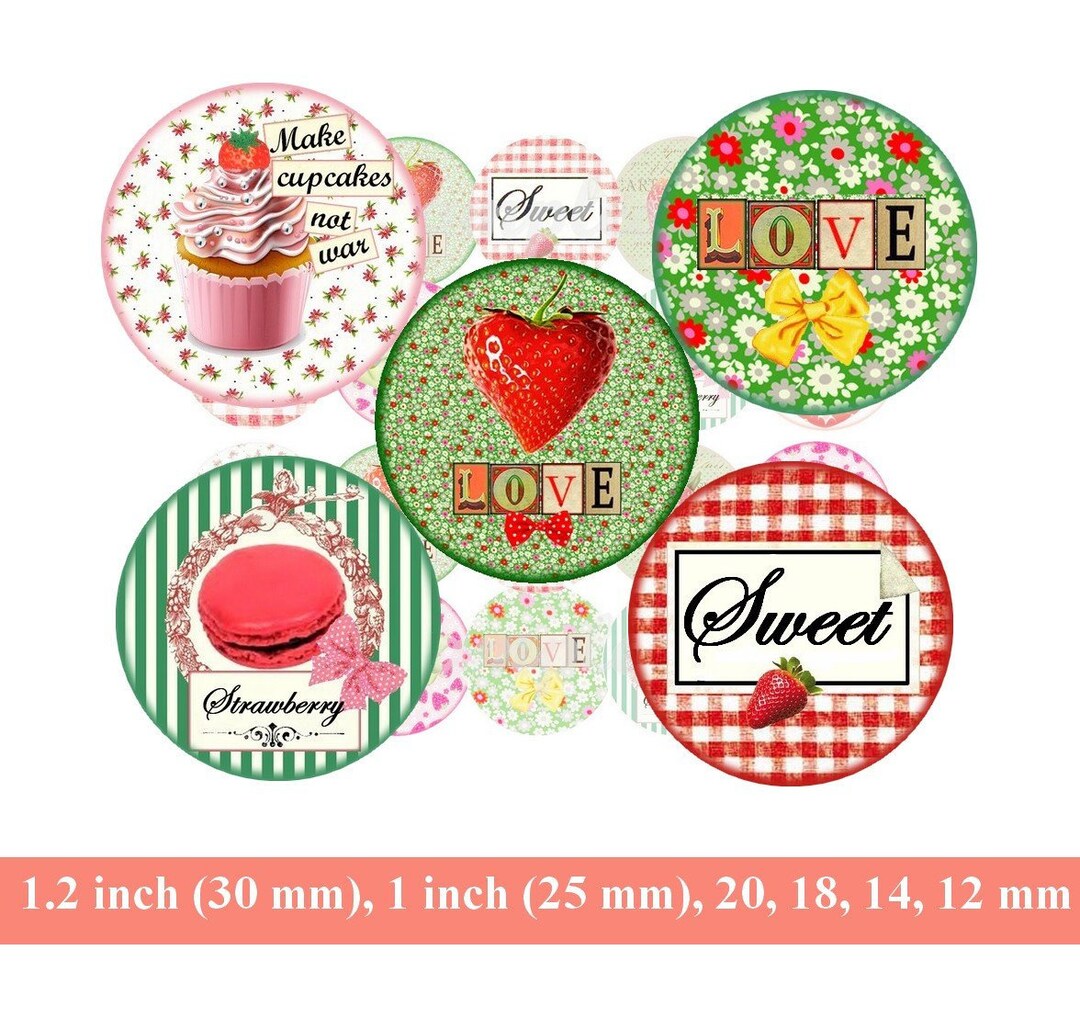 Digital Collage Sheet Circles Strawberries 1 Inch Circles Digital ...