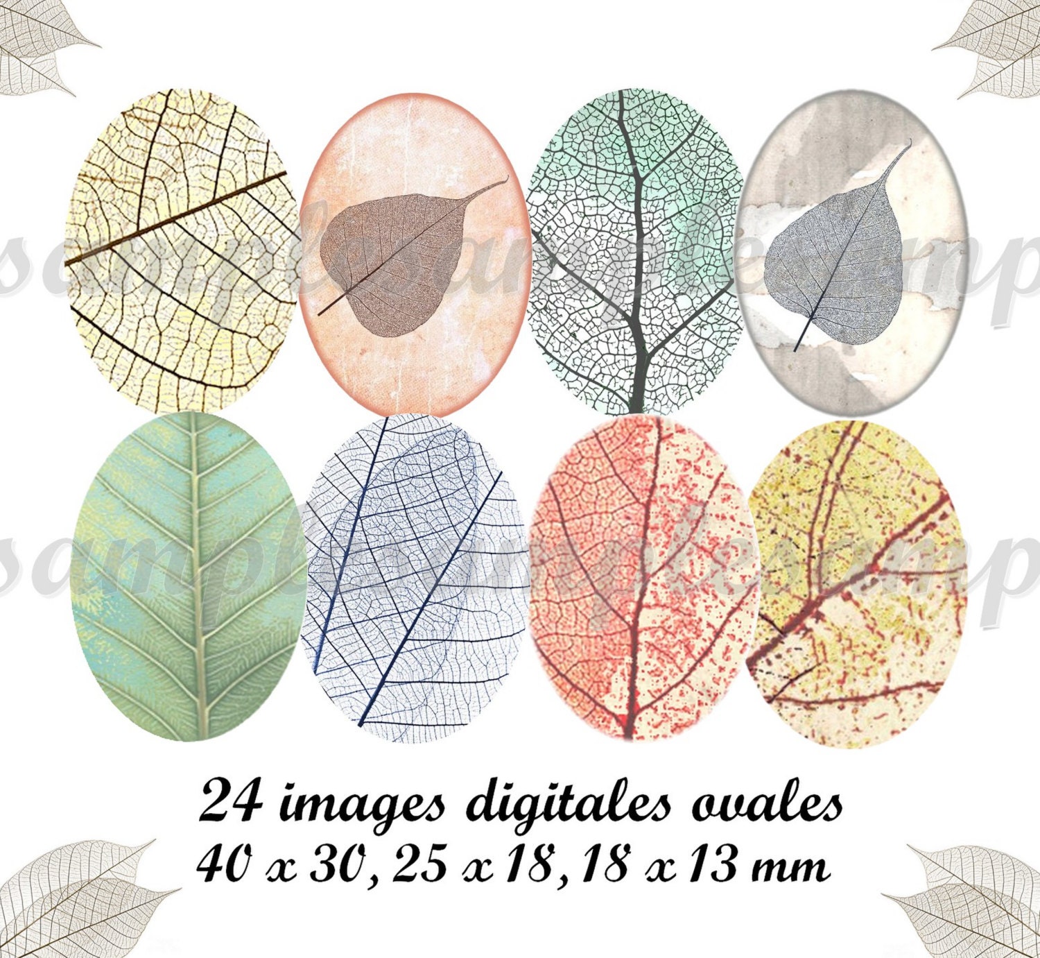 Digital Collage Sheet Oval Images Leaf Skeleton , Digital Images ...
