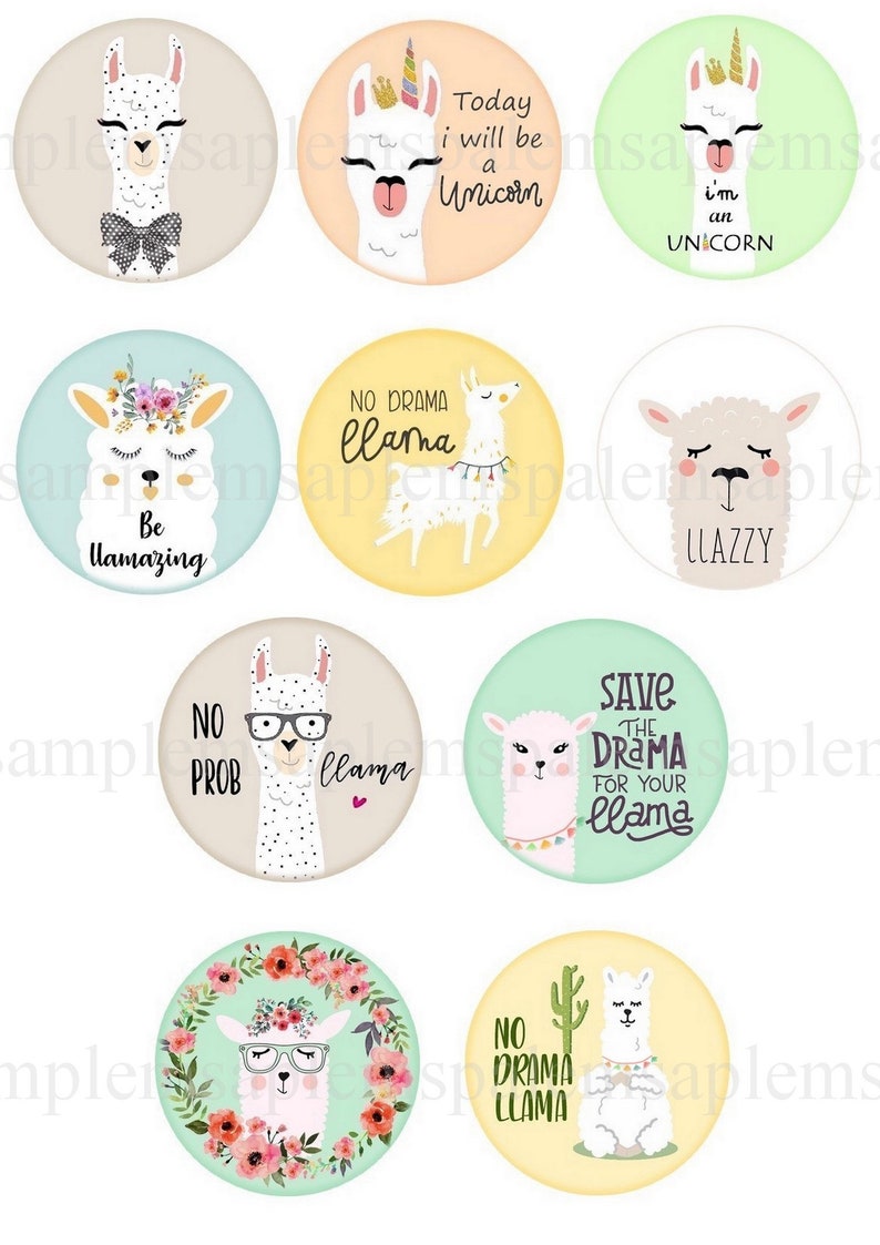 No Drama Llama Digital Collage Sheet 2.5 Inch Circles Hand | Etsy