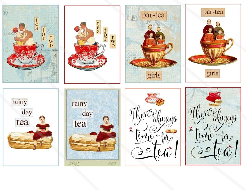 Tea Party Cards Gift Tags Printable Cards Digital Collage - Etsy