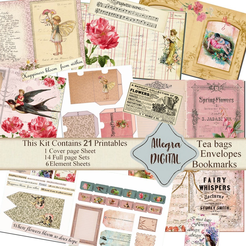 Spring Garden Printable Journal Kit Shabby Chic 5x7 Journal - Etsy