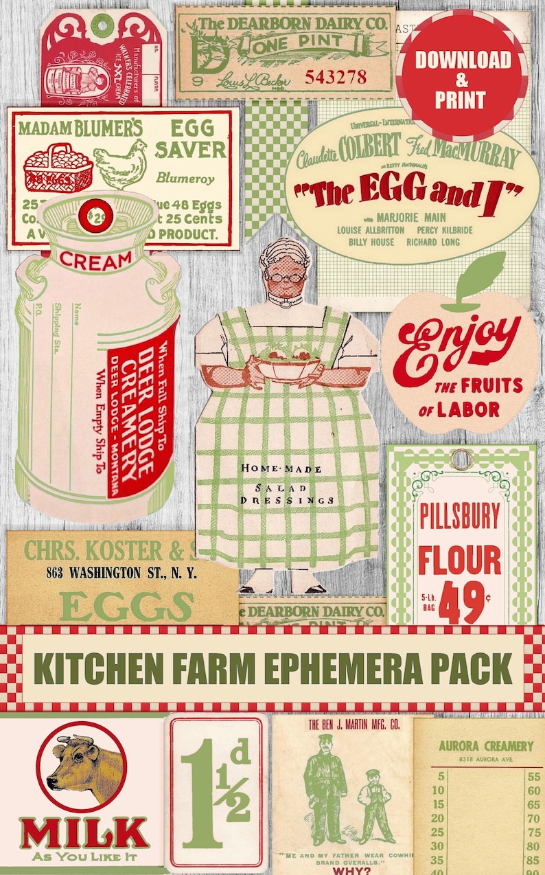 Farmhouse Clipart & Vintage Ephemera Country Printables, Junk Journal ...