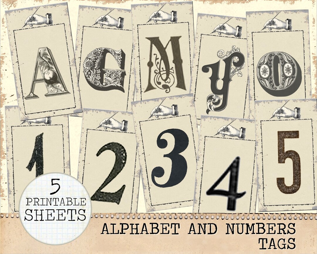 Alpha Tags, Letters and Numbers Junk Journal, Industrial Alphabet ...