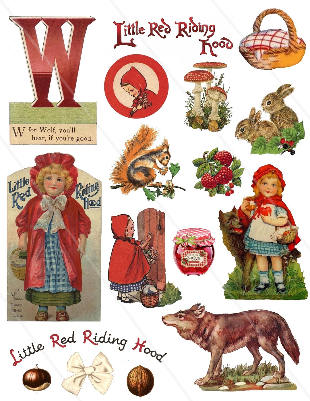 Little Red Riding Hood Cliparts Vintage Ephemera Fairies Illustration ...