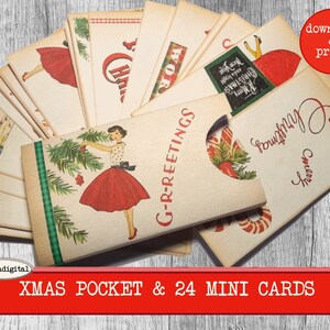 Retro Christmas Pocket Cards, Loaded Envelope, Tags, Junk Journal Kit ...