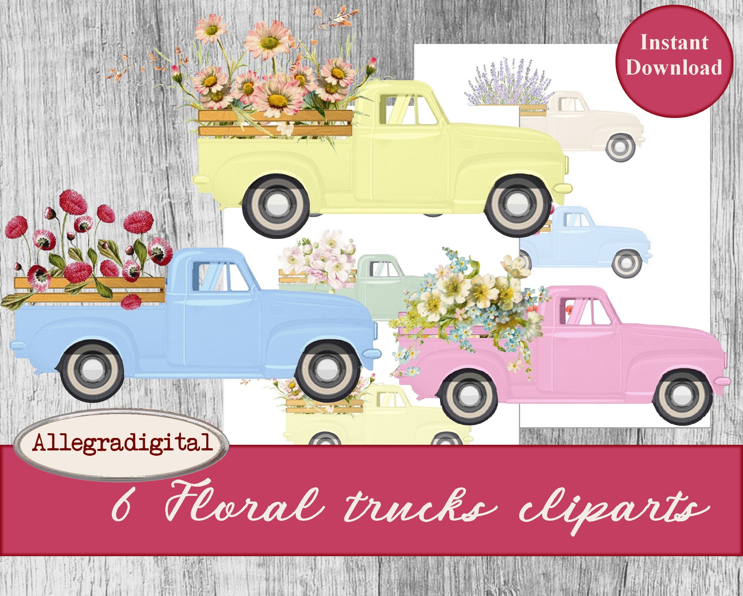Vintage Truck With Flowers Cliparts Spring Pick up Truck - Etsy