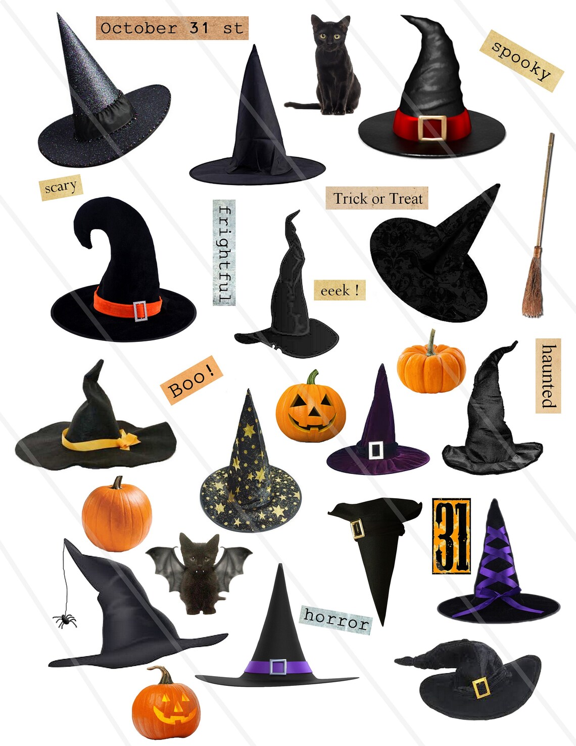 Digital Collage Sheet Halloween Witches Hats Clipart Clip Art - Etsy