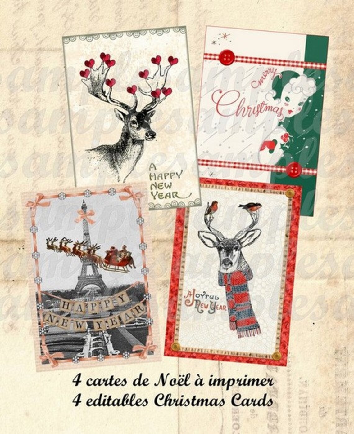 Printable Christmas Cards Tags Vintage Christmas Card Holiday - Etsy