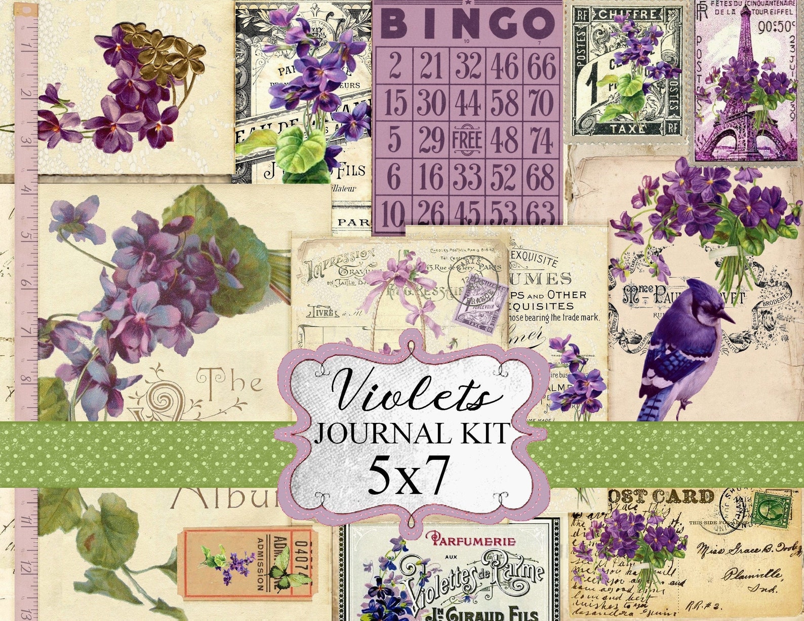Violets Junk Journal Kit Printable Paper Digital Kit Ephemera - Etsy