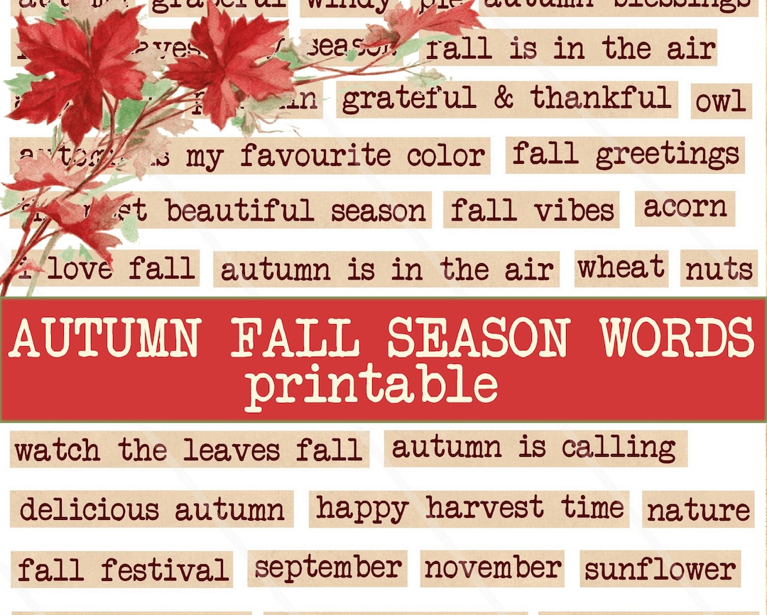Fall Digital Collage Sheet Words Autumn Phrases Fall Typewriter Words ...