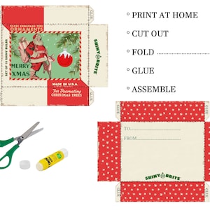 Printable Retro Christmas Ornament Box for Gifts, DIY Vintage Box ...