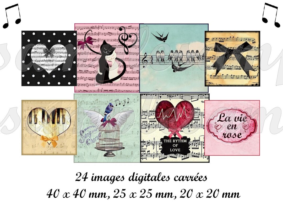Digital Collage Sheet Music Score - Square Images, Vintage Score ...