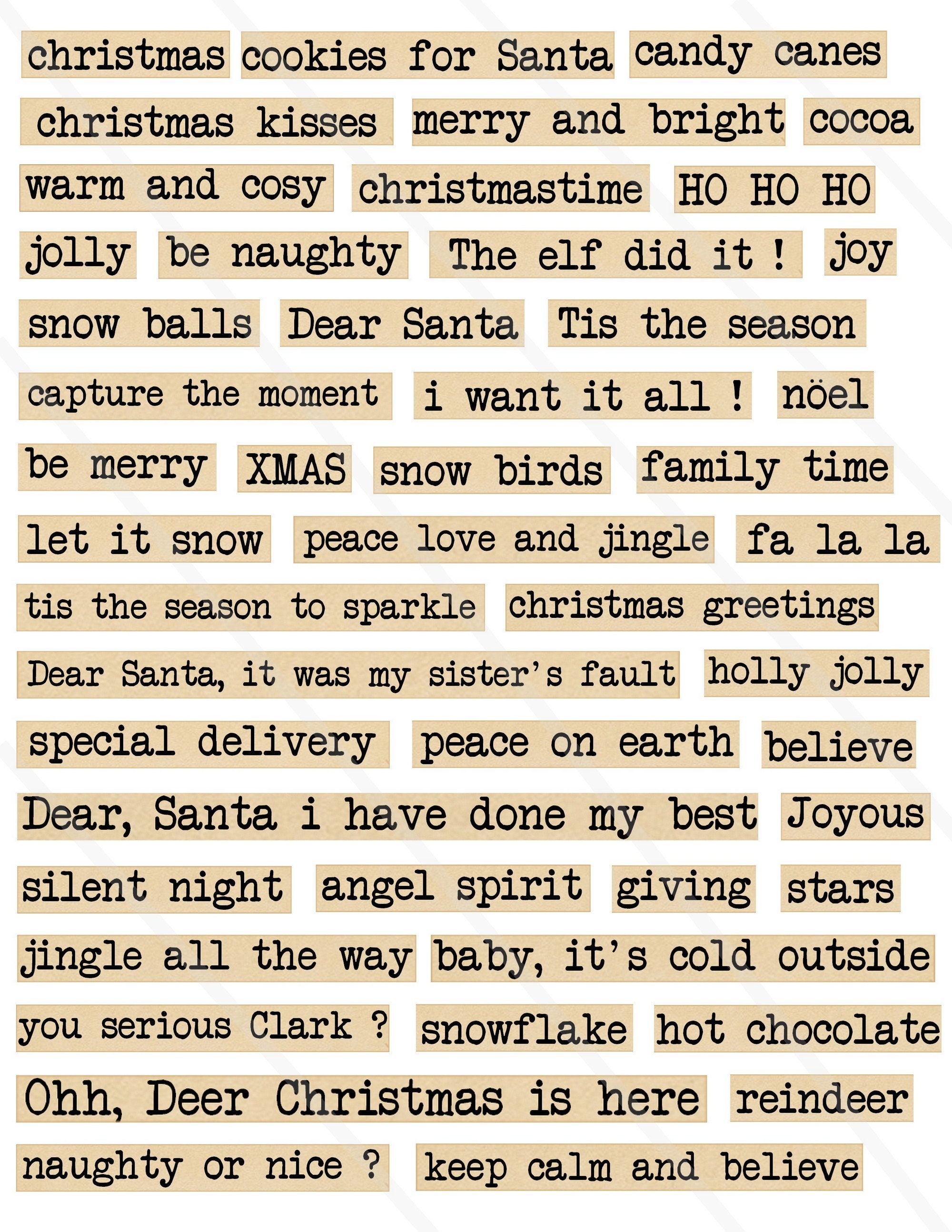 Christmas Words Phrases Printable Papermixed Media Digital | Etsy