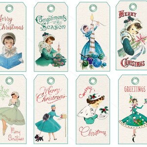 Retro Christmas Tags Printable Gift Tags Hang Tags Journaling Craft ...