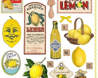 Vintage Lemon Ephemera – Lemon Clipart for Junk Journals, Rustic ...