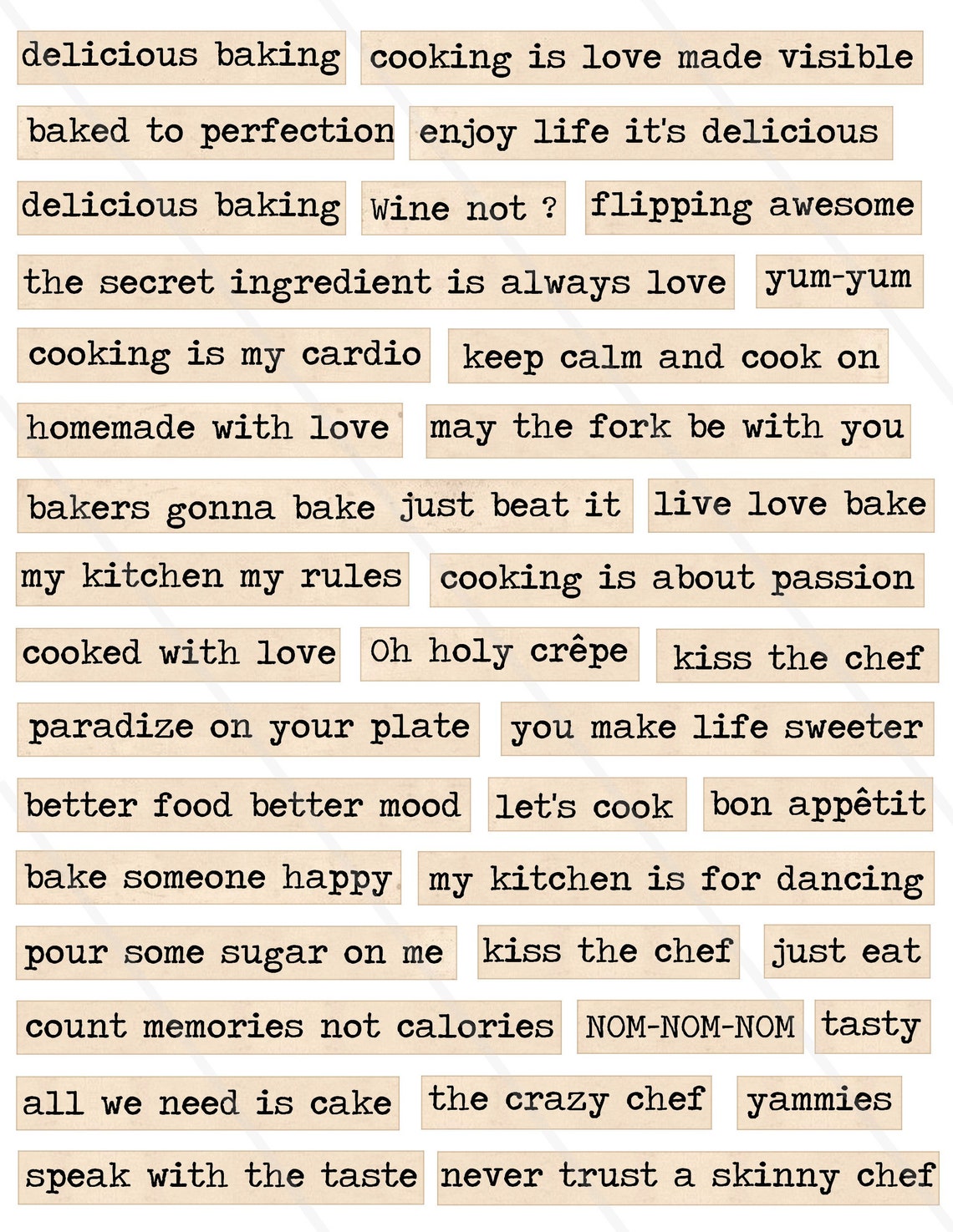 Digital Collage Sheet Phrases Quotes Cooking Baking Kitchen | Etsy