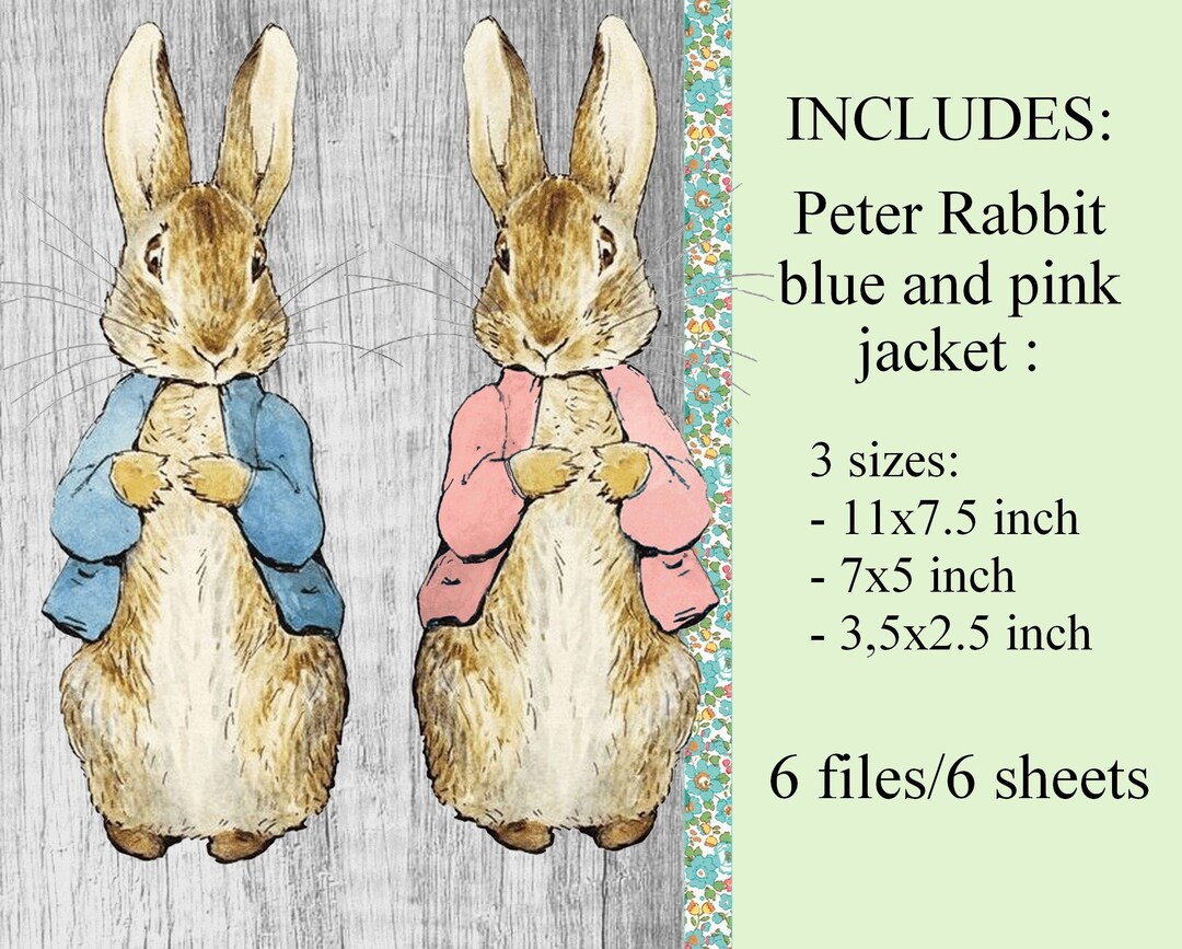 Digital Collage Sheet Peter Rabbit Beatrix Potter, Blue and Pink Jacket ...
