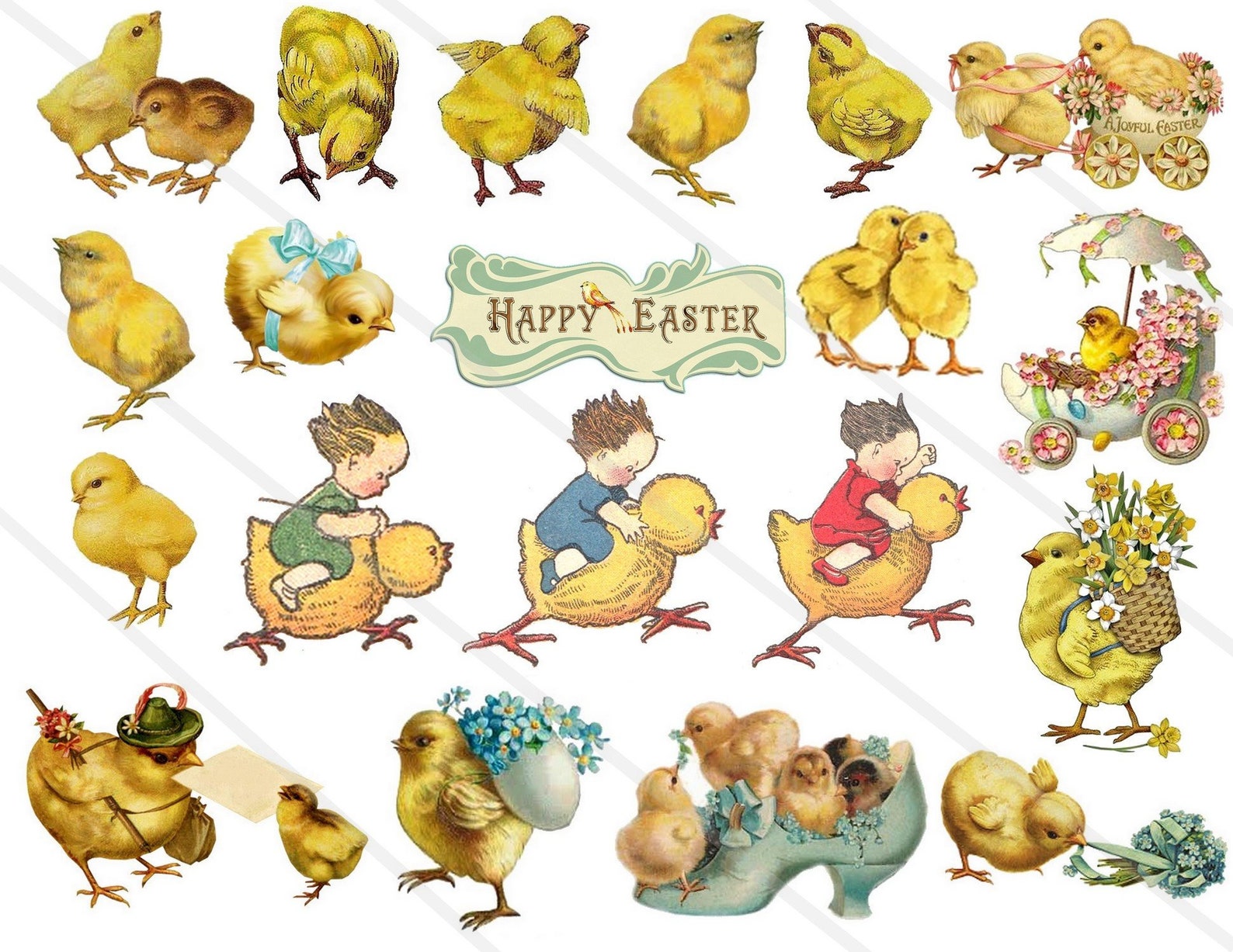 Easter Clipart Vintage Clipart Chicks Easter Eggs Chick Easter Ephemera ...