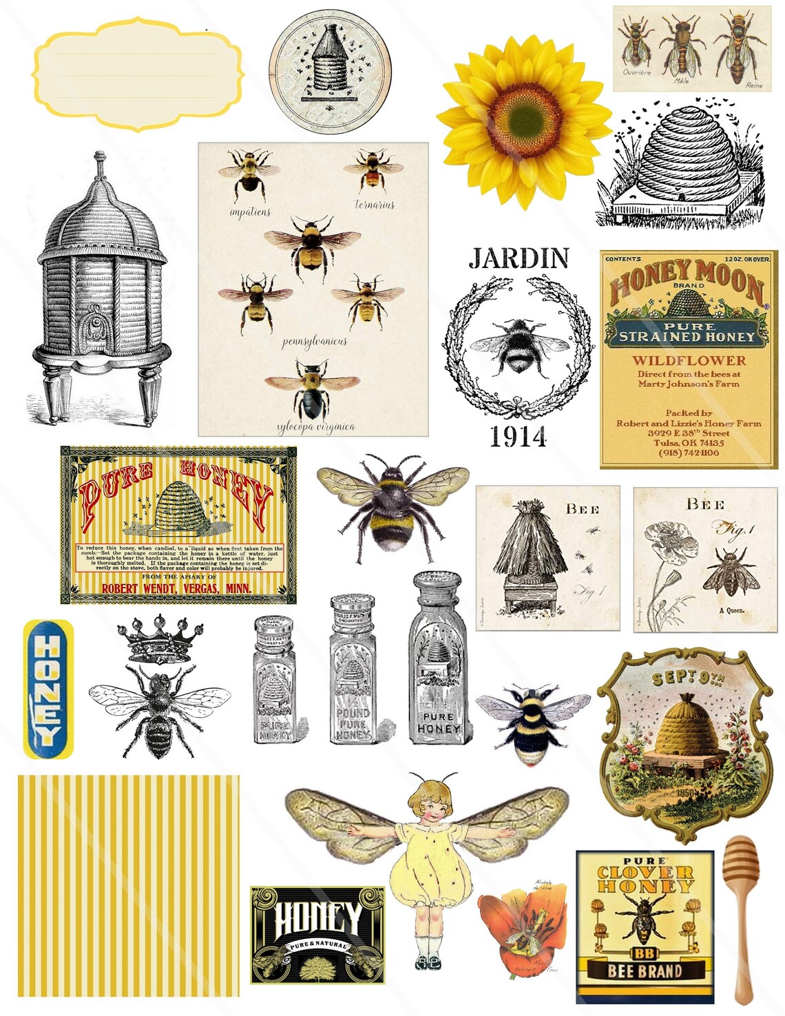 Vintage Bee Digital Collage Sheets Bee Honey Beekeeping - Etsy