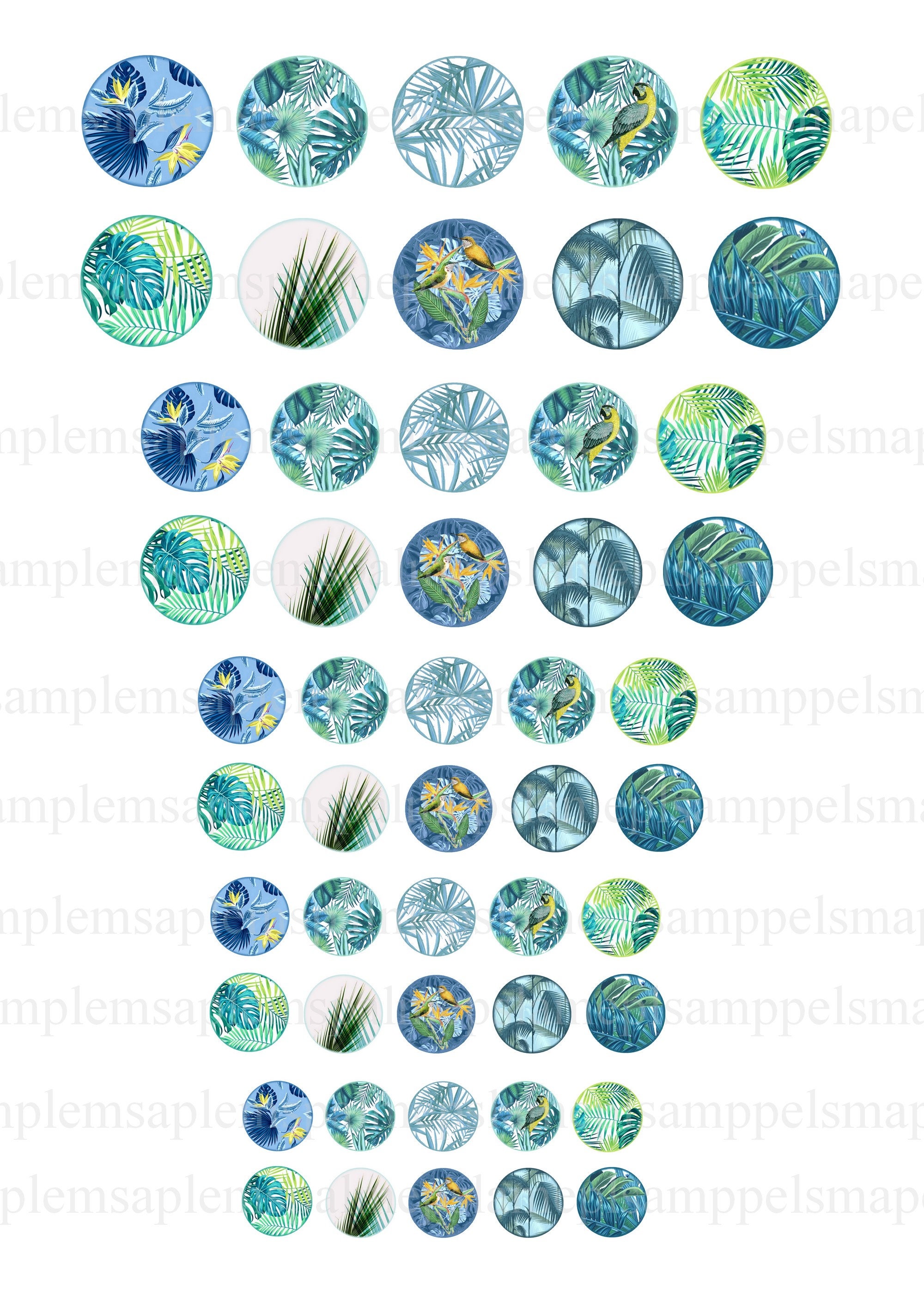 Tropical Palm Leaf Digital collage sheet circles 1 inch | Etsy