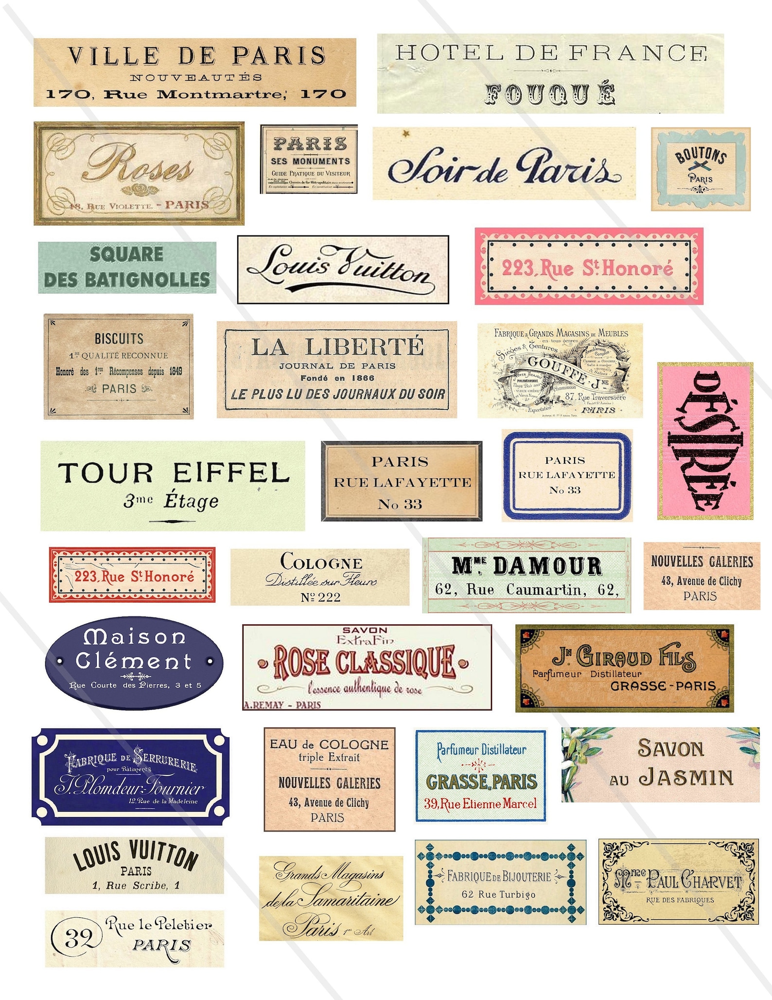 JUNK FRENCH Journal Labels Kit Printable Vintage Mini Ephemera Journal ...