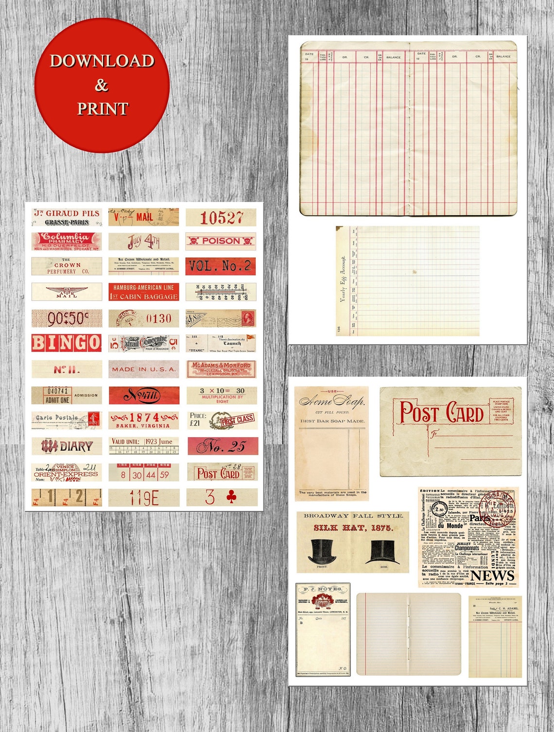 Red Ephemera Pack Instant Download Printable Digital - Etsy