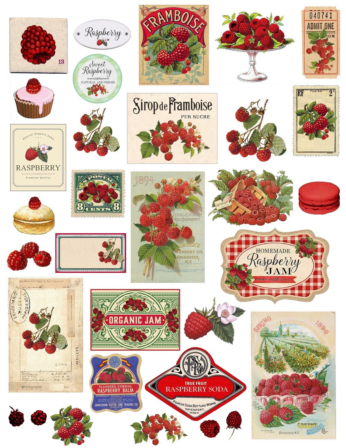 Vintage Raspberry Ephemera Raspberry Cliparts PNG Junk - Etsy