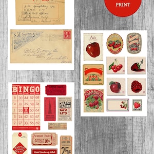 Red Ephemera Pack Instant Download, Printable, Digital Collage Diary ...