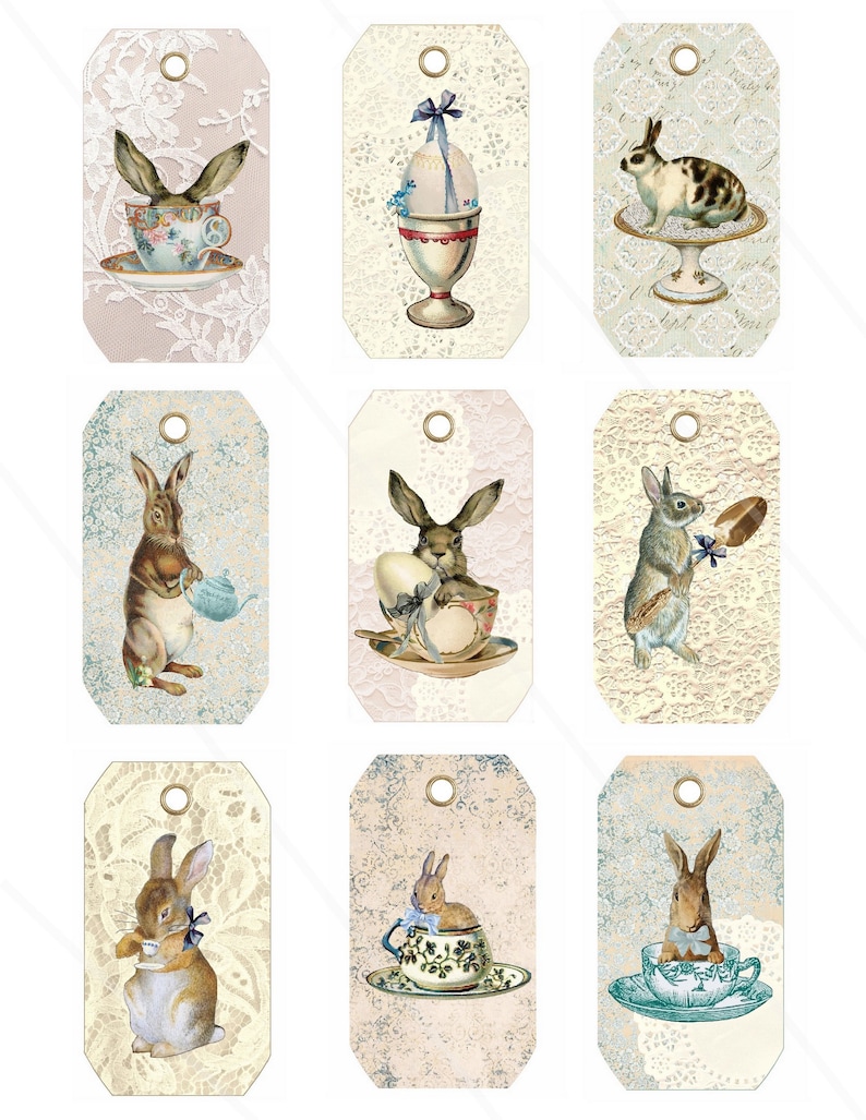 Easter Bunny Tags Printable Gift Tags Easter Rabbits Instant - Etsy