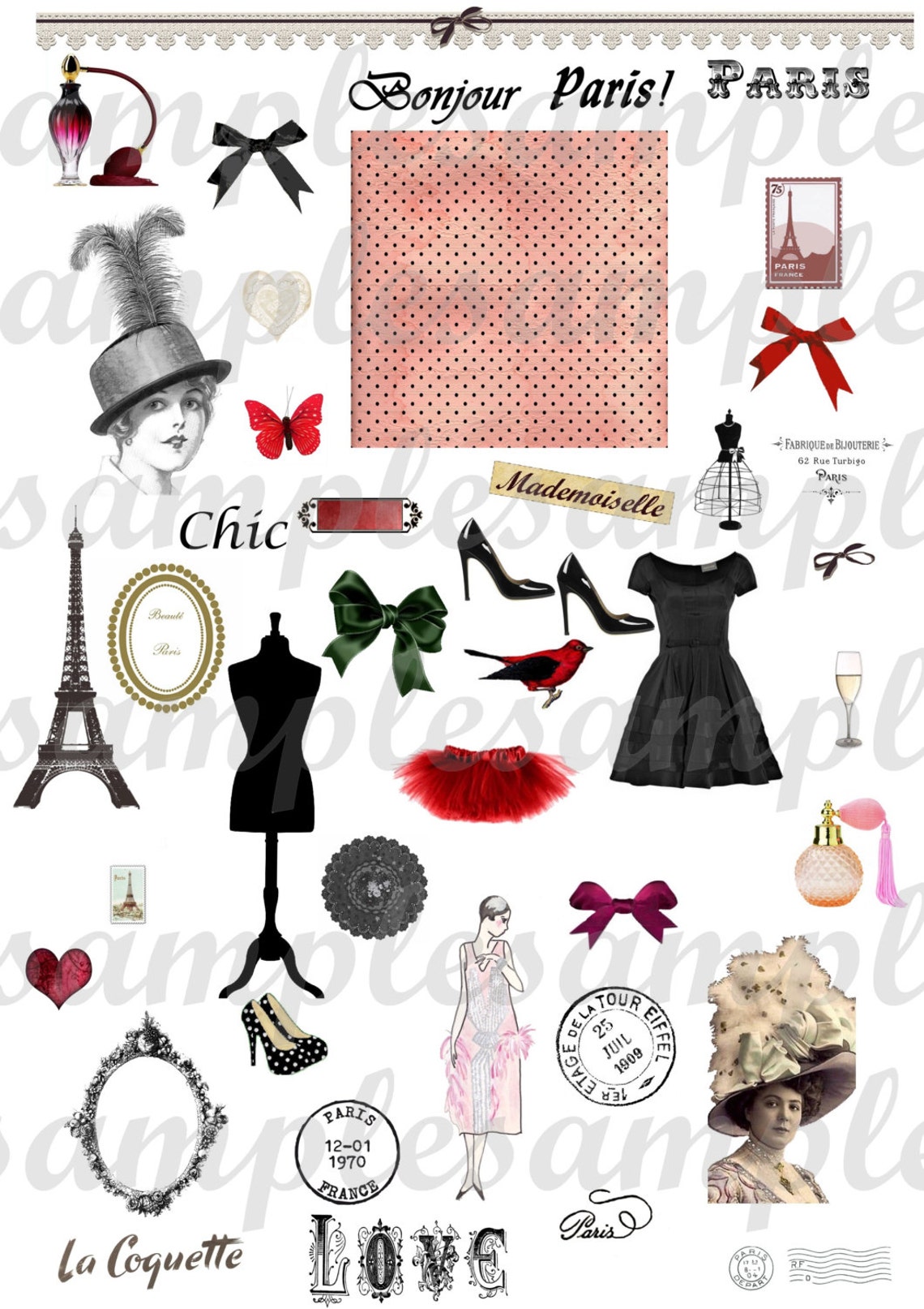 Paris Digital Collage Sheet Paris Ephemera Digital Altered Art - Over ...
