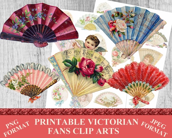Junk Journal Kit Victorian Fan Ephemera Printable Fan Clip | Etsy