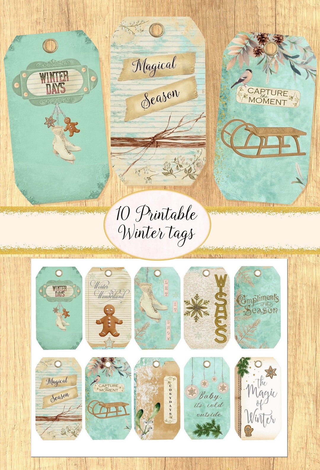 Winter Tags Printable Gift Tags Hang Tags Ephemera Journaling Crafting ...