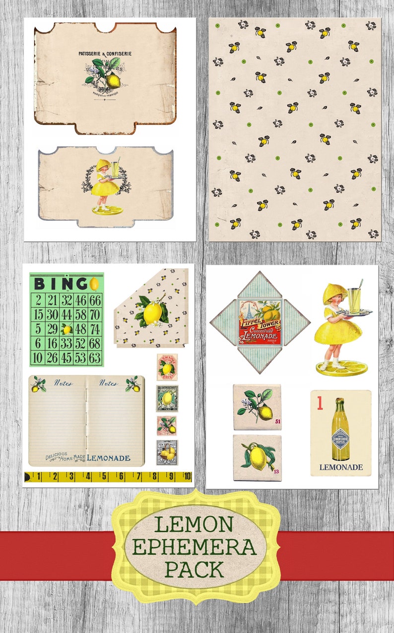 Lemon Junk Journal Ephemera – Printable Vintage Summer Garden Pack ...