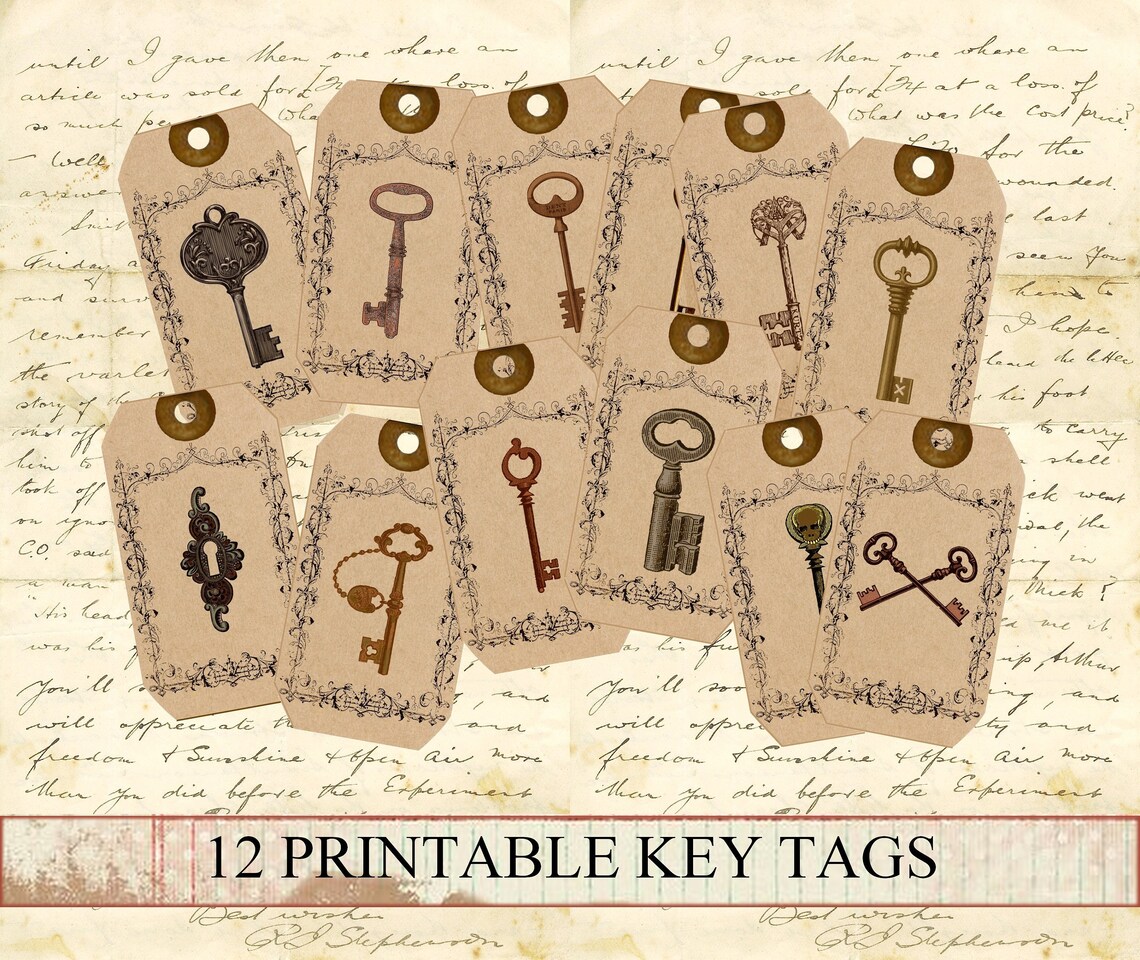 Key Tags Printable Gift Tags Instant Download Digital Collage - Etsy